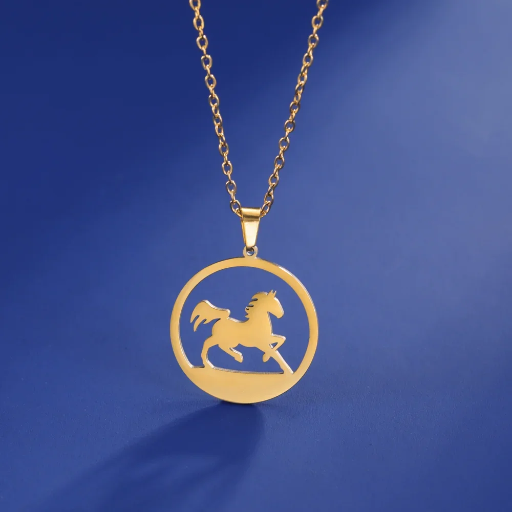 Horse-Necklace-Round-Hollow-Stainless-Steel-Pendant-Link-Chain-Gift-For ...