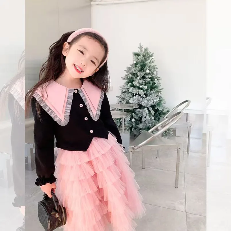 New Girls Tweed Sets Kids Long Sleeves Princess Top and Skirt Birthday ...