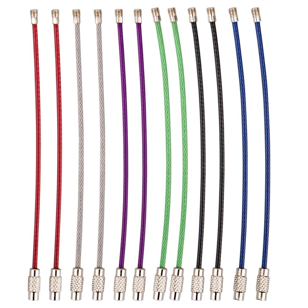 6Pcs-set-Stainless-Steel-Wire-Keychain-Waterproof-Coated-Car-Keyring-ID ...