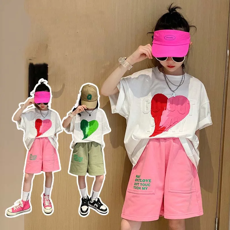 2024-Korean-Summer-Junior-Girl-2PCS-Clothes-Set-Children-Girl-Printed-T ...