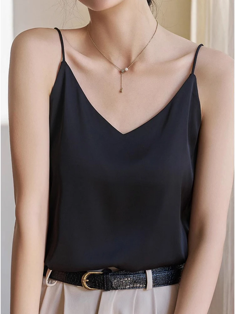 Spaghetti-Strap-Top-Women-Halter-V-Neck-Basic-White-Cami-Sleeveless ...