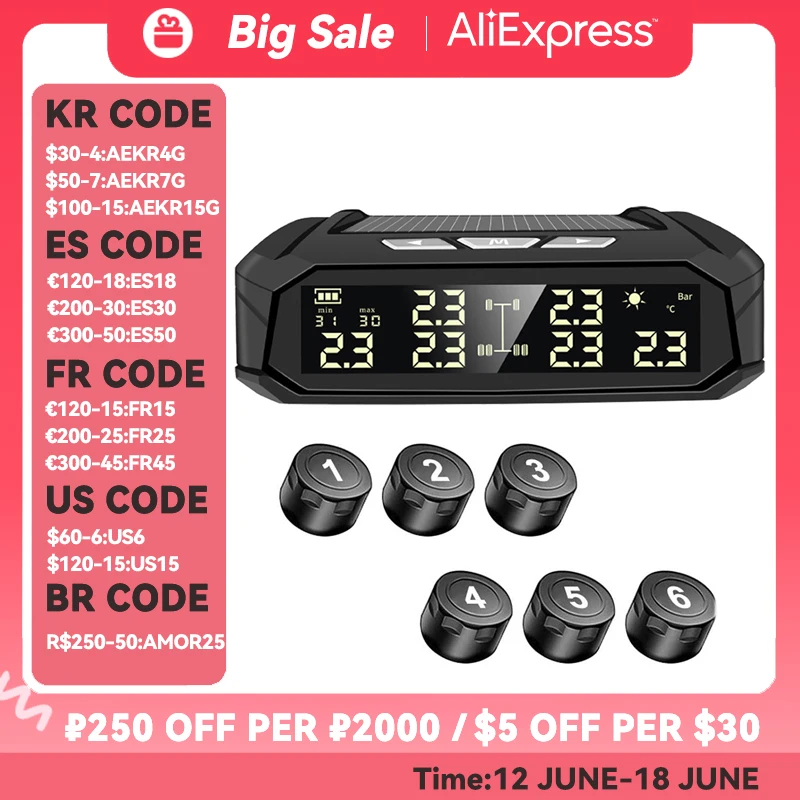 CODASH Car TPMS Tire Pressure Monitoring System Colorful Screen Auto ...