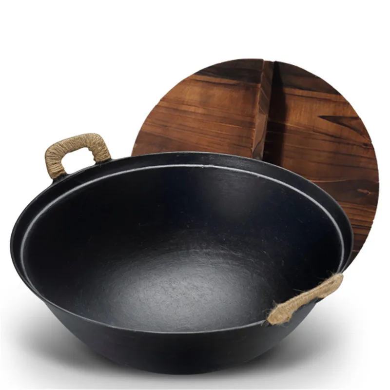 Cast Iron Rok Pot Round Bottom Big Iron Pot Uncoated Non Stick Pot Wok ...