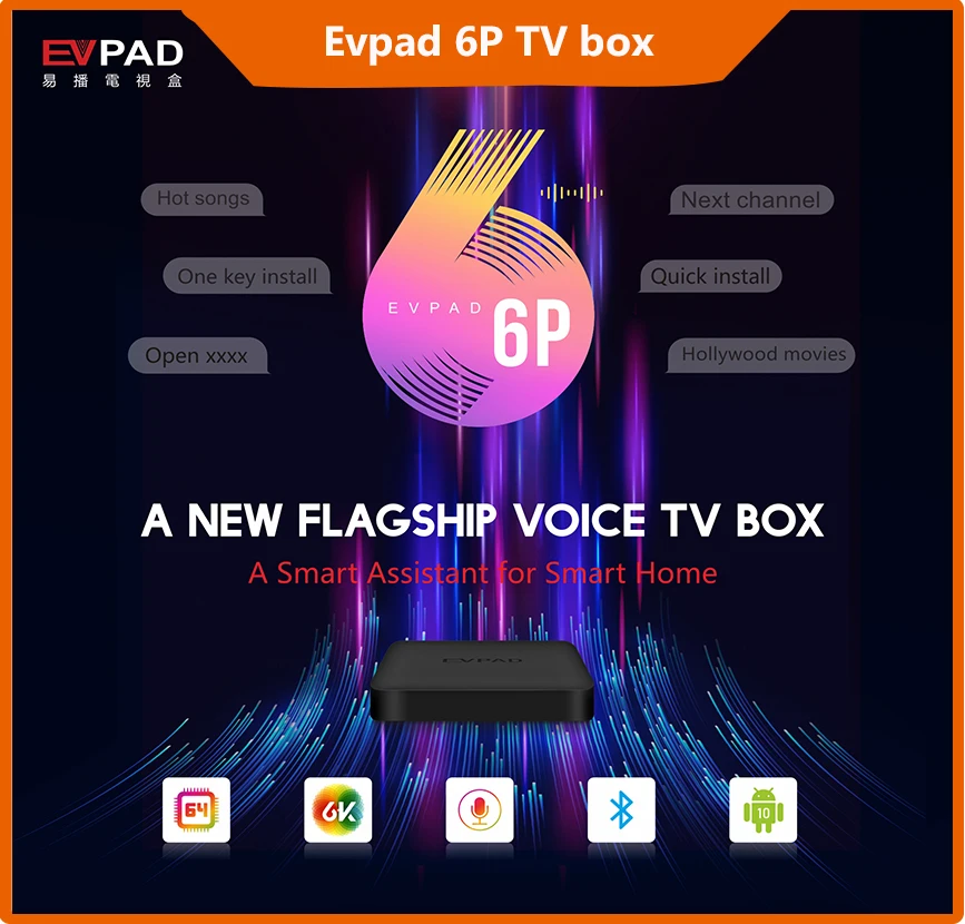 스마트 TV 박스 EVPAD 6P 6S 음성 제어 듀얼 와이파이 셋톱 박스, 한국 일본 미국 캐나다 프랑스 SG NZ UK, 2023 베스트, 4GB 32GB 64GB ...