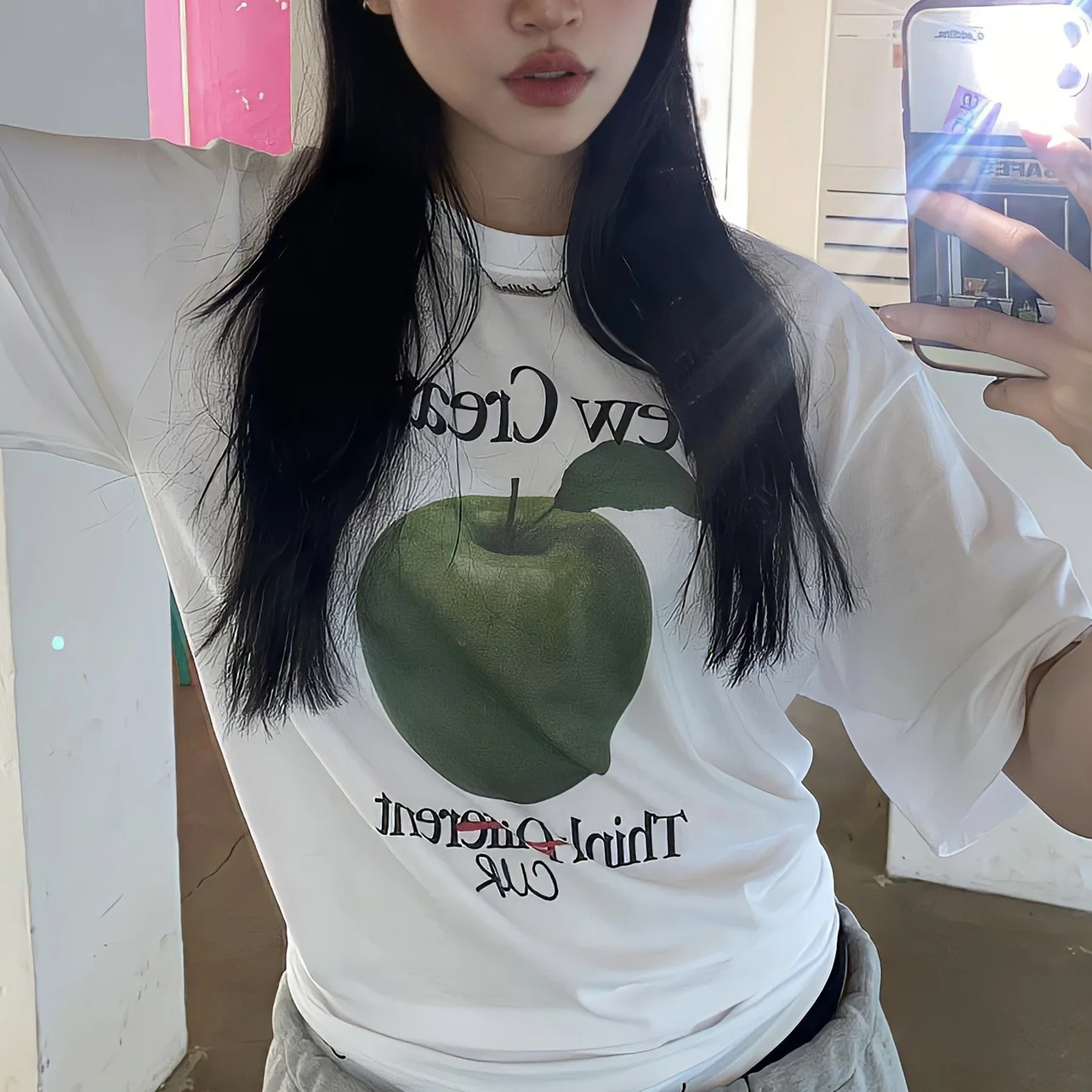 Re-Women-s-Casual-Korean-Series-Fun-Green-Print-All-Match-Idle-Sle ...