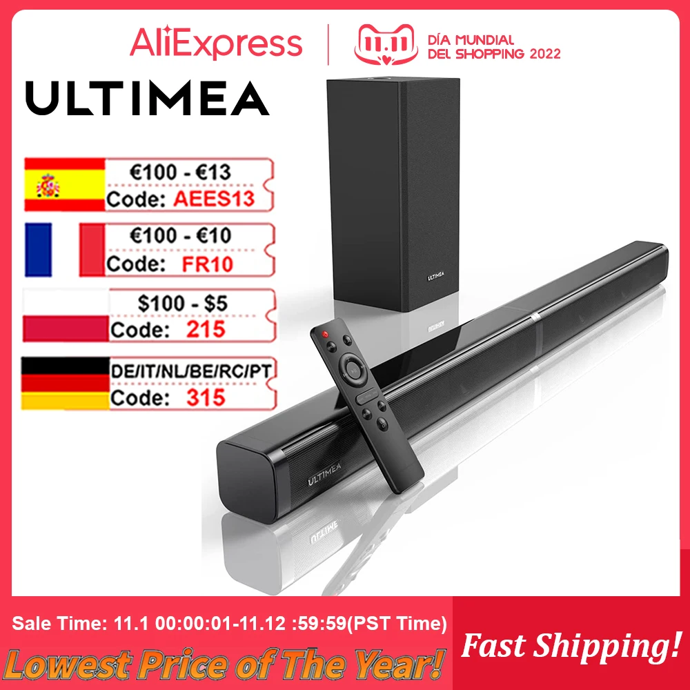 ULTIMEA 100W TV SoundBar 2.1 Bluetooth Speaker 5.0 Home Theater Sound ...