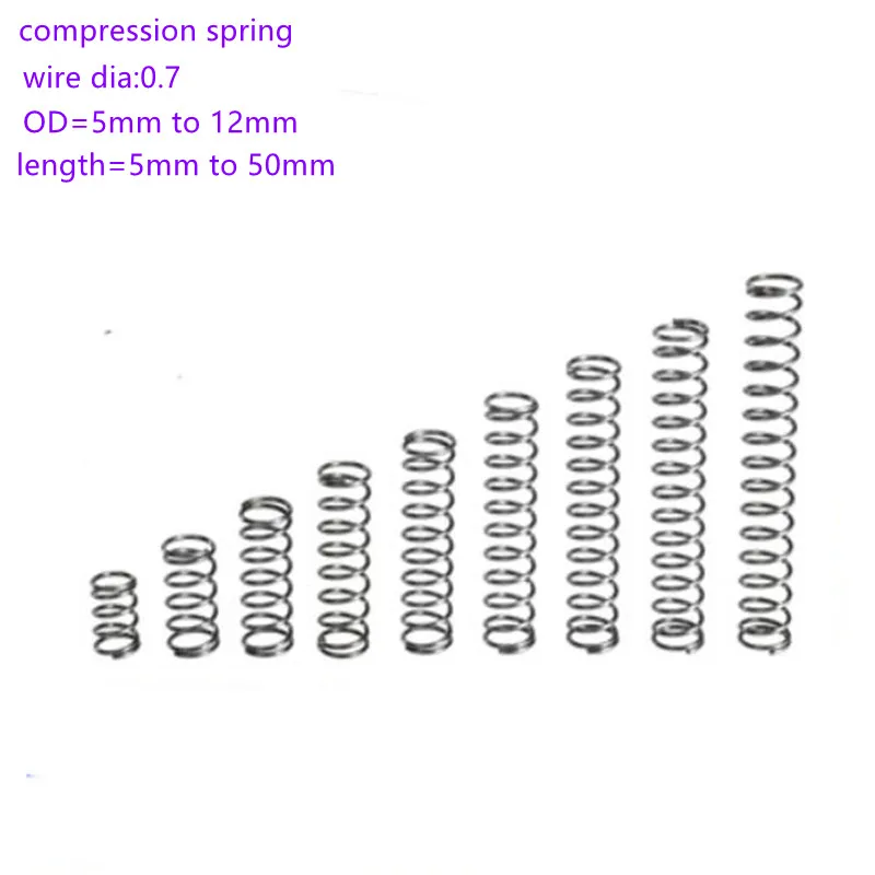 20pcs/lot 0.7mm 0.7x5/6/7/8/9/10*L Stainless steel compression spring ...