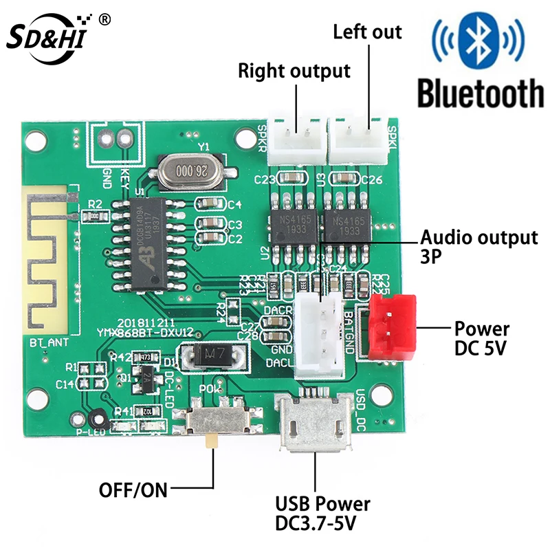 Placa amplificadora Bluetooth 5,0, módulo de amplificadores de potencia estéreo, decodificador ...