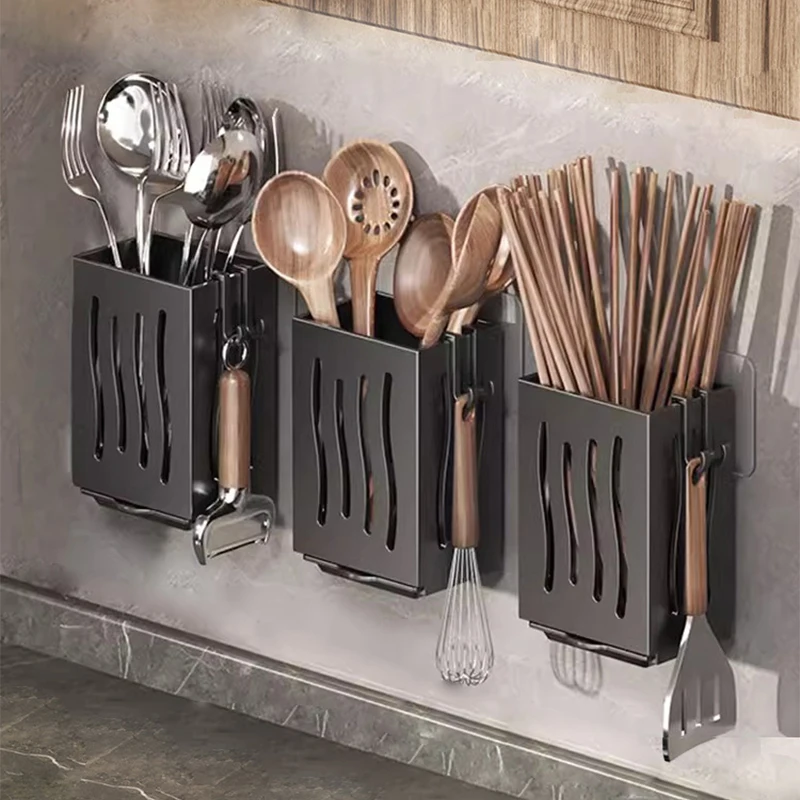 Kitchen-Utensil-Wall-Mounted-Cutlery-Racks-Plastic-Storage-Box ...