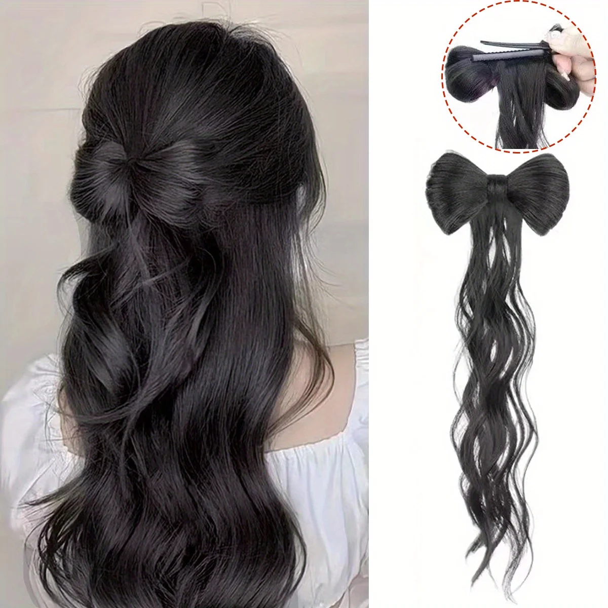 Synthetic-Bowknot-Claw-clamp-shape-Hair-Ponytail-bun-Clip-In-Hair ...
