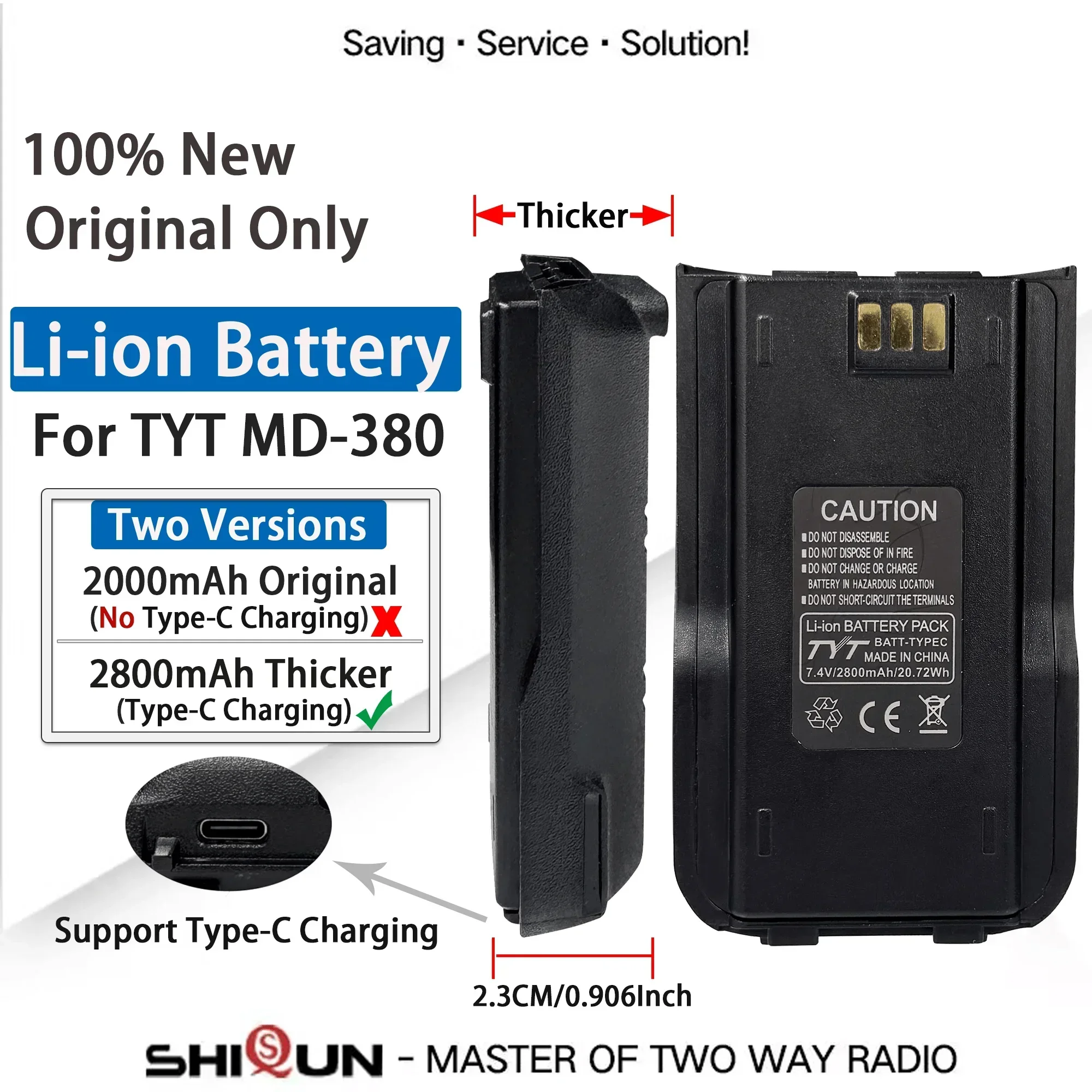 TYT MD-380 Original Li-ion Battery 2800mAh Type-C Charging Enlarge ...