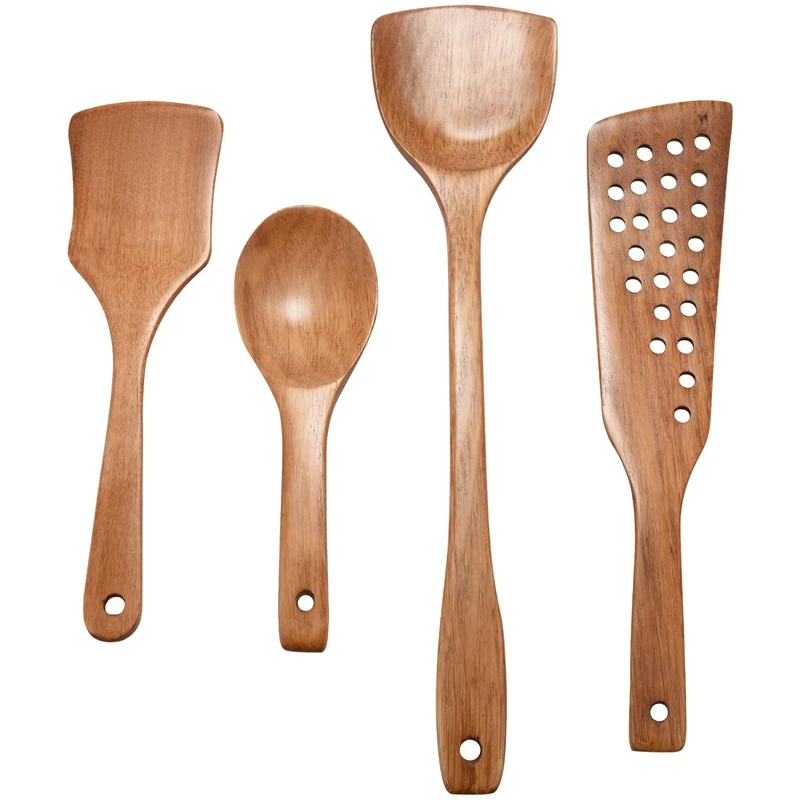 4-Pcs-Kitchen-Wooden-Utensils-For-Cooking-Non-Stick-Wood-Spatulas ...