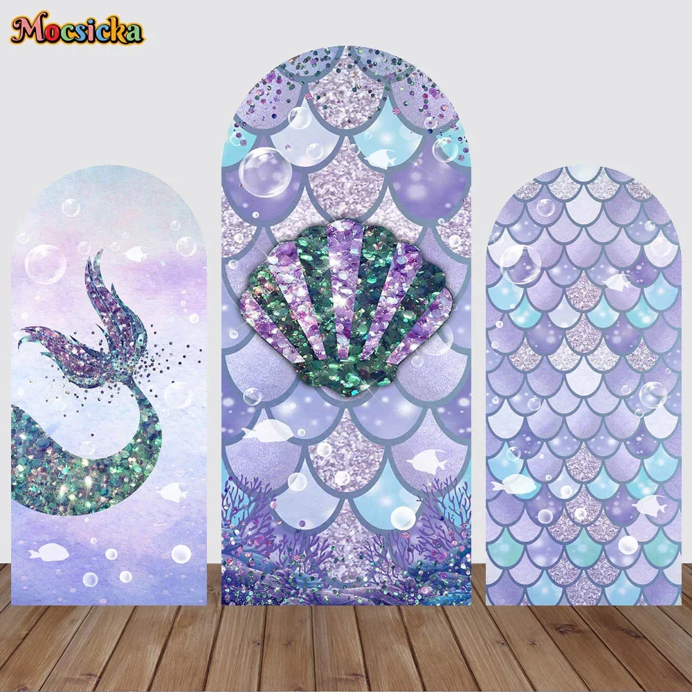 Glitter Mermaid Birthday Arch Backdrop Double-Sided Cover Fantasy Fish ...
