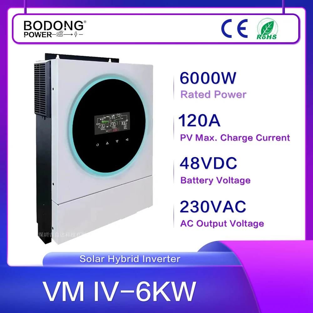 6kw 48V 230V Hybrid Inverter Built-in120A MPPT Solar Charge Controller Pure Sine Wave with WiFi ...