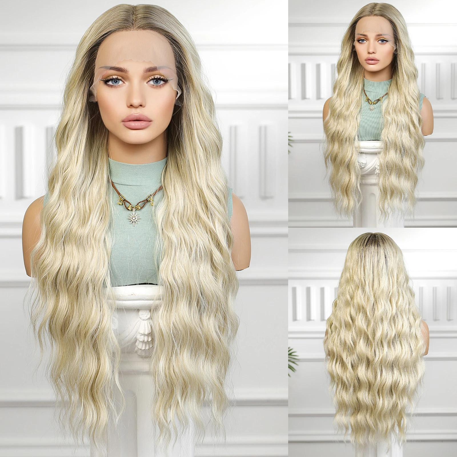 CharmSource-Lace-Front-Wigs-Light-Blonde-Synthetic-Long-Curly-Wigs-with ...