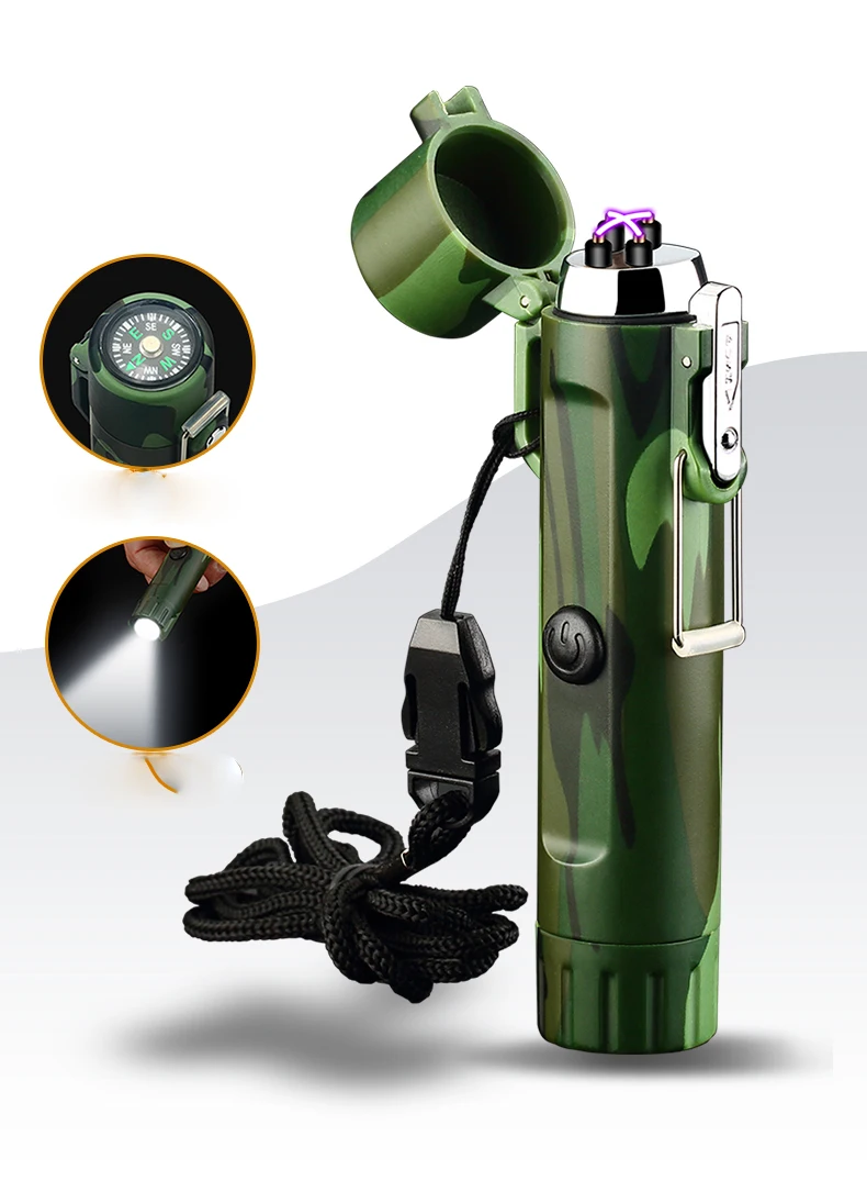 Compas électrique de Camping en plein air Double Arc briquet USB torche ...