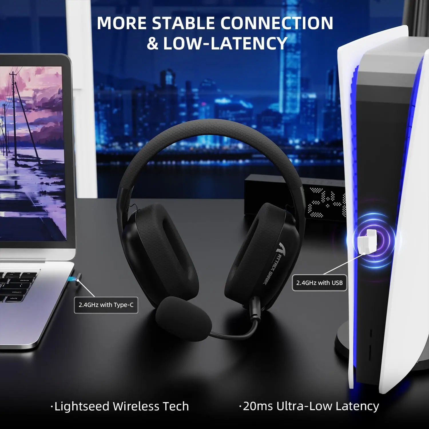 ATTACK SHARK L80PRO Wireless Gaming Headset Lightseed Tech- Built-in ...