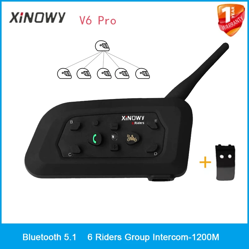 XINOWY V6 Pro Motorcycle Intercom 3.5mm Helmet Bluetooth Headset ...