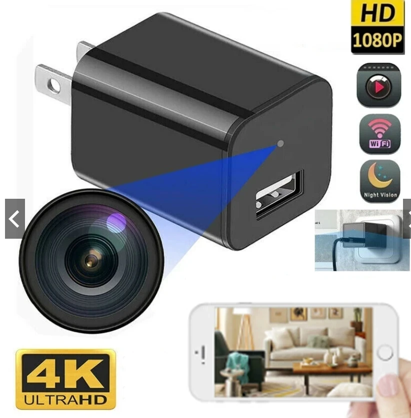 Mini Caméra HD 4K 1080P, Chargeur USB, Enregistreur Vidéo WiFi ...