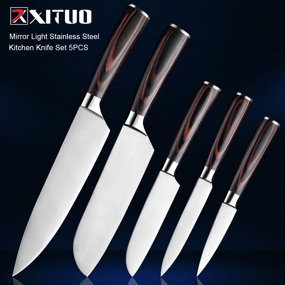 XITUO Kitchen Knife Set 1 5 PC Espelho Luz Lâmina de aço inoxidável ...