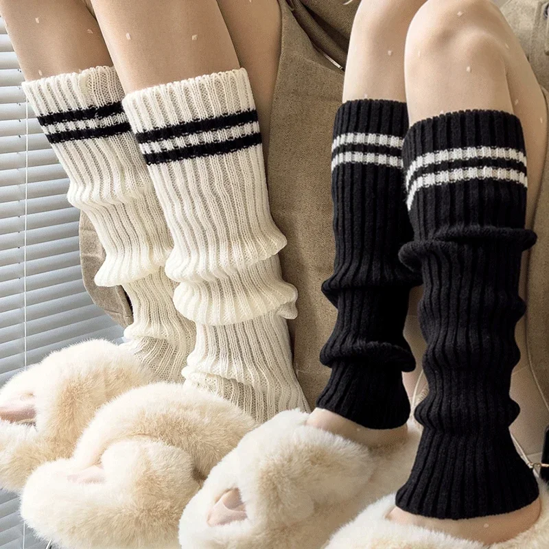Y2K-Lolita-Long-Socks-Women-Leg-Warmers-Knitted-Warm-Foot-Cover-Striped ...