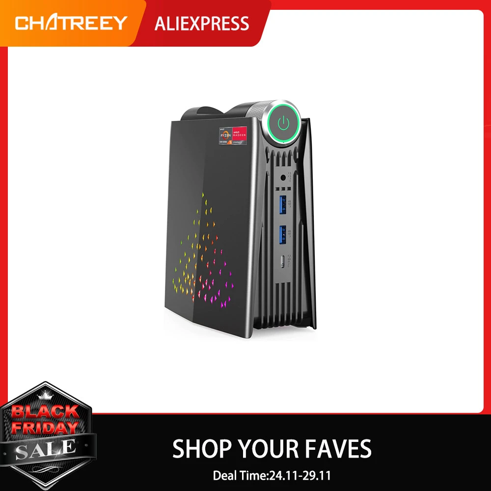 Chatrey amr5 mini pc amd ryzen 5 5600u rgb luz gaming desktop ...
