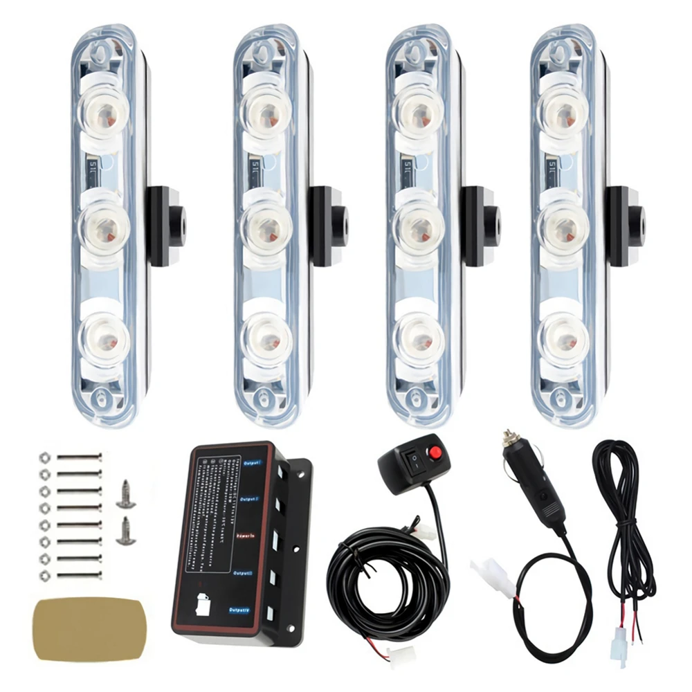 1 Set 12V 4*3 LED Car Grille Strobe Light Emergency Flashing Light ...