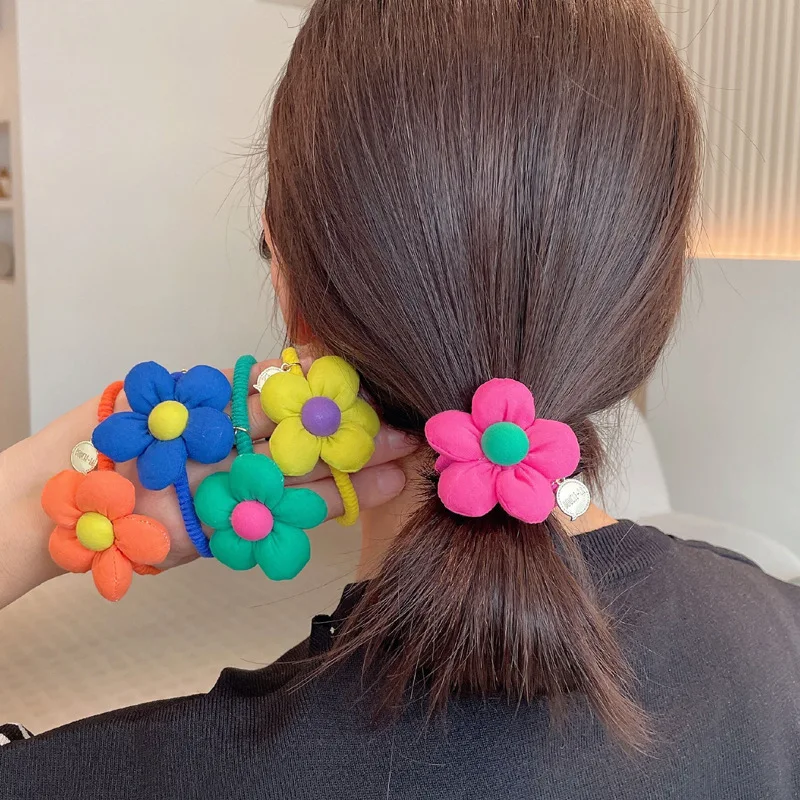 1Pcs-Cute-Solid-Color-Flower-Elastic-Hair-Band-Cartoon-Floral-Hair-Tie ...