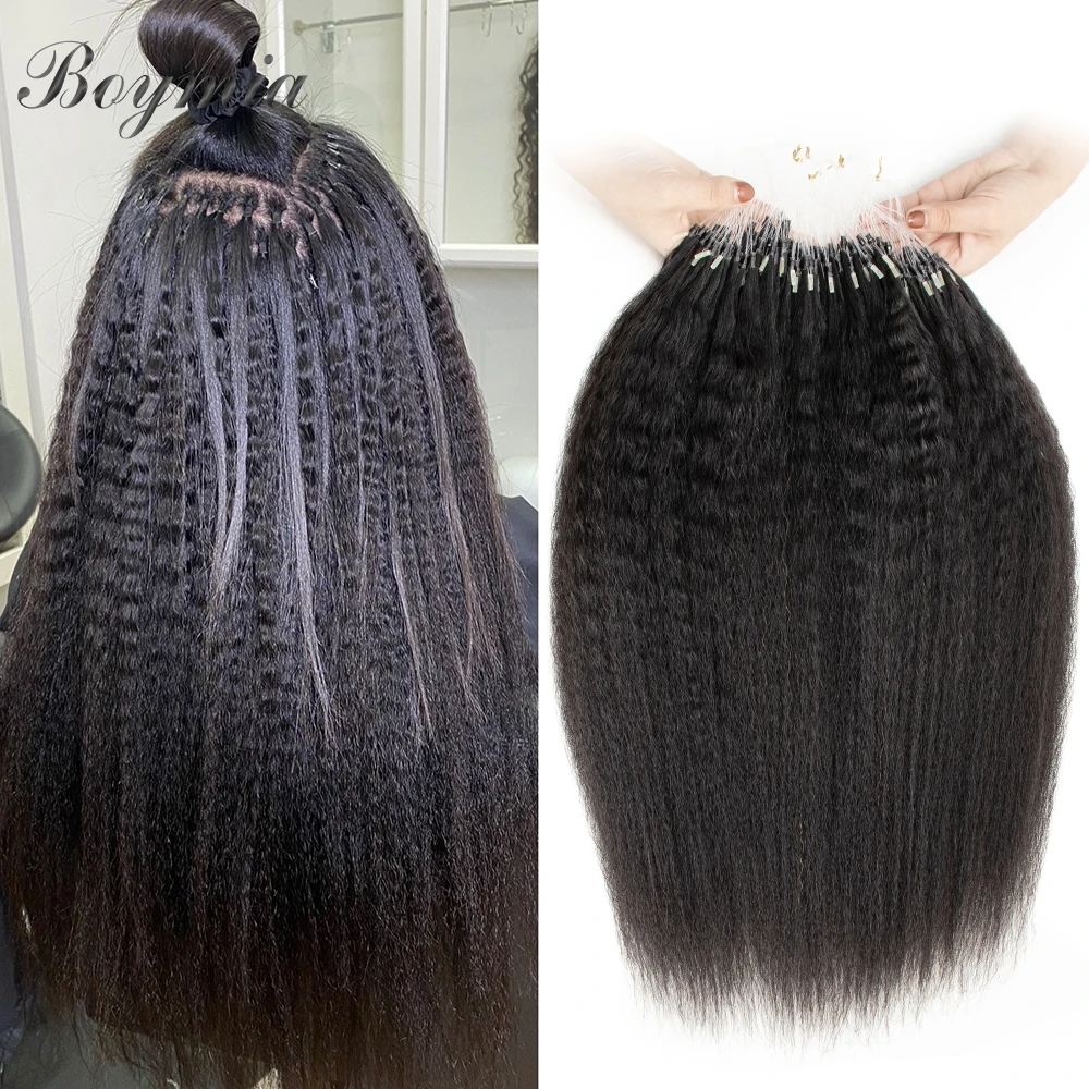 Boymia Micro Loop Hair Extensions Kinky Straight 12" 26" Brazilian Remy ...