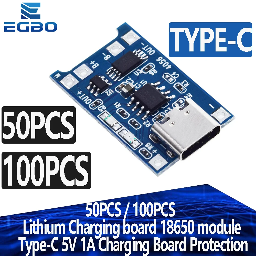 50PCS/100PCS EGBO Lithium Charging board 18650 module Type-C 5V 1A ...