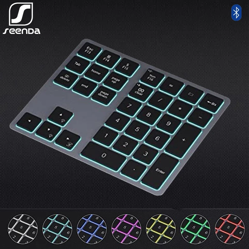 SeenDa Backlight Bluetooth Numeric Keypad RGB Rechargeable 34 Key ...