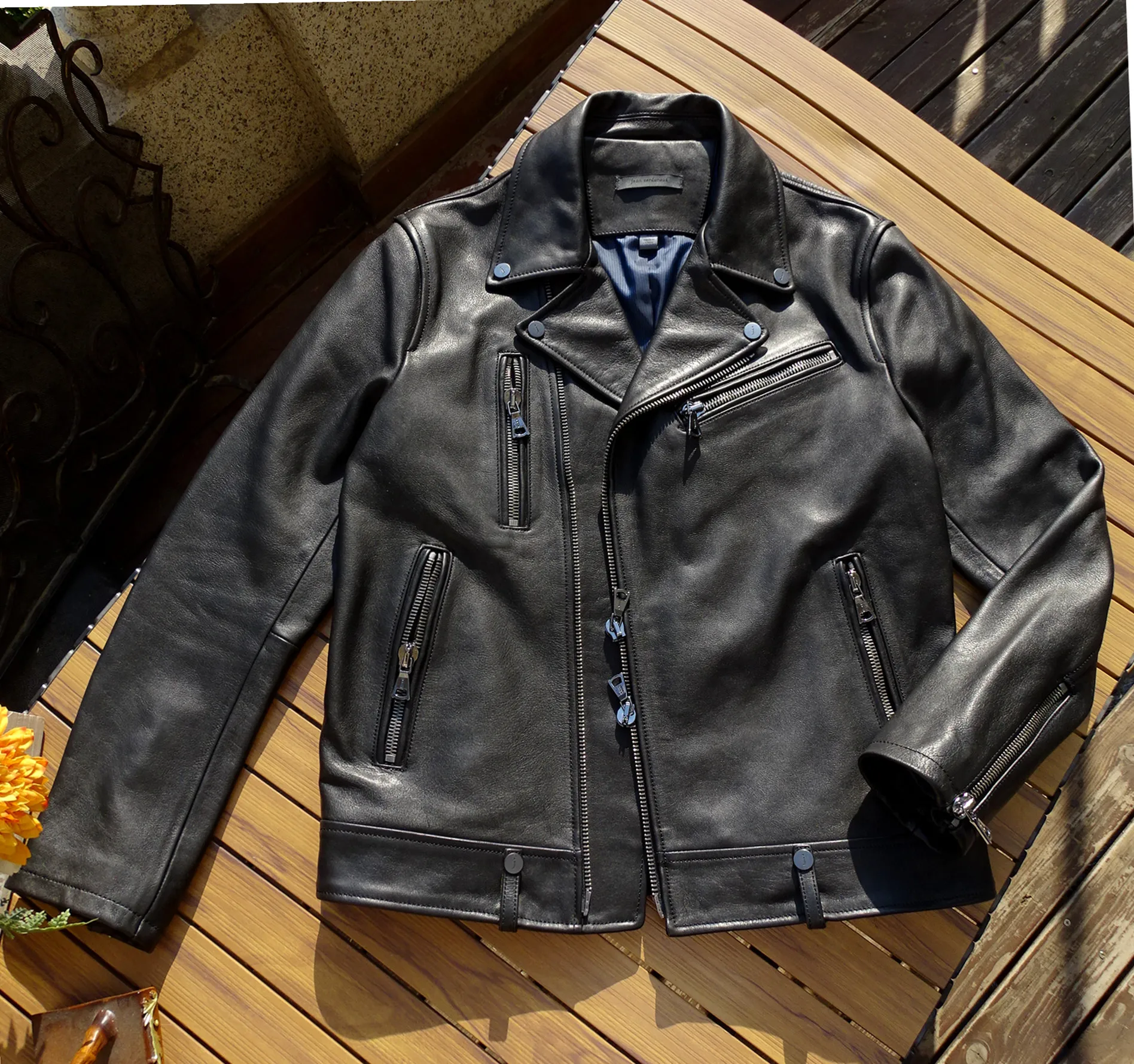 Slim-Fit-Man-s-Genuine-Leather-Jacket-Natural-Real-Cowhide-Motor-Coat ...