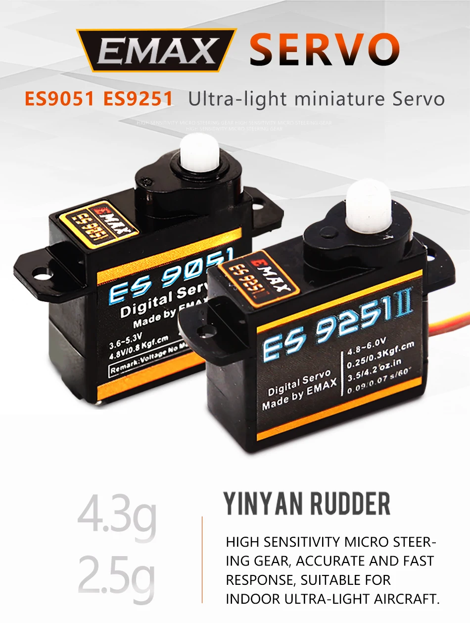 EMAX ES9051 ES9251 4.3g/2.5G Digital Servo Motor Plastic Gear 0.8kg ...