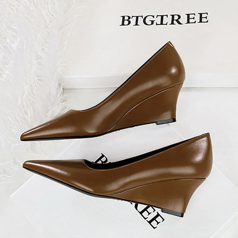 BIGTREE Spring Fashion Pointed Toe Pumps Woman Wedges Heels Elegant ...