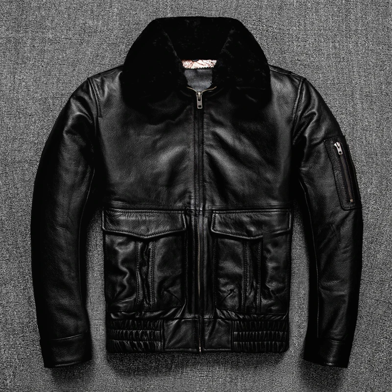 Classic-Flight-Style-Air-Force-Men-Genuine-Leather-Jacket-Black-Plus ...