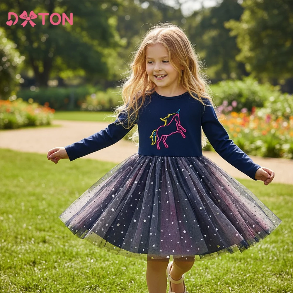 DXTON Autumn Kids Costume Embroidery Unicorn Long Sleeve Girls Dresses ...