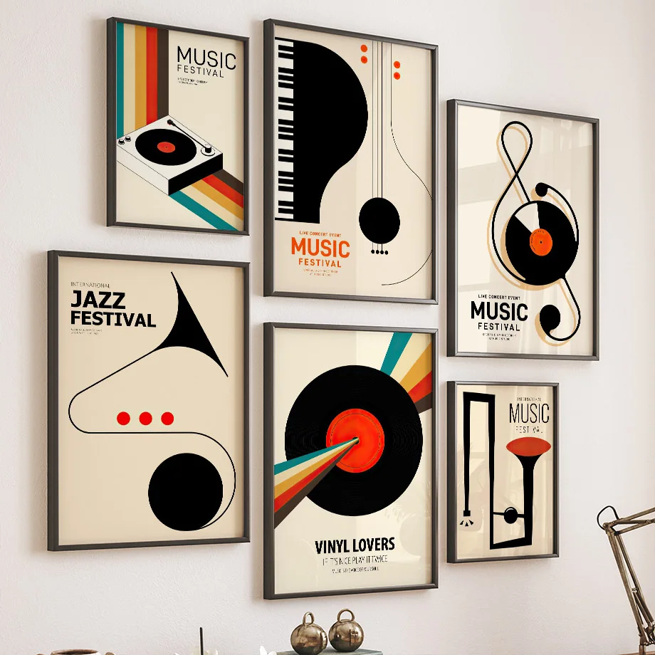 Retro-Classical-Music-Vinyl-Record-Player-Guitar-Abstract-Wall-Art ...