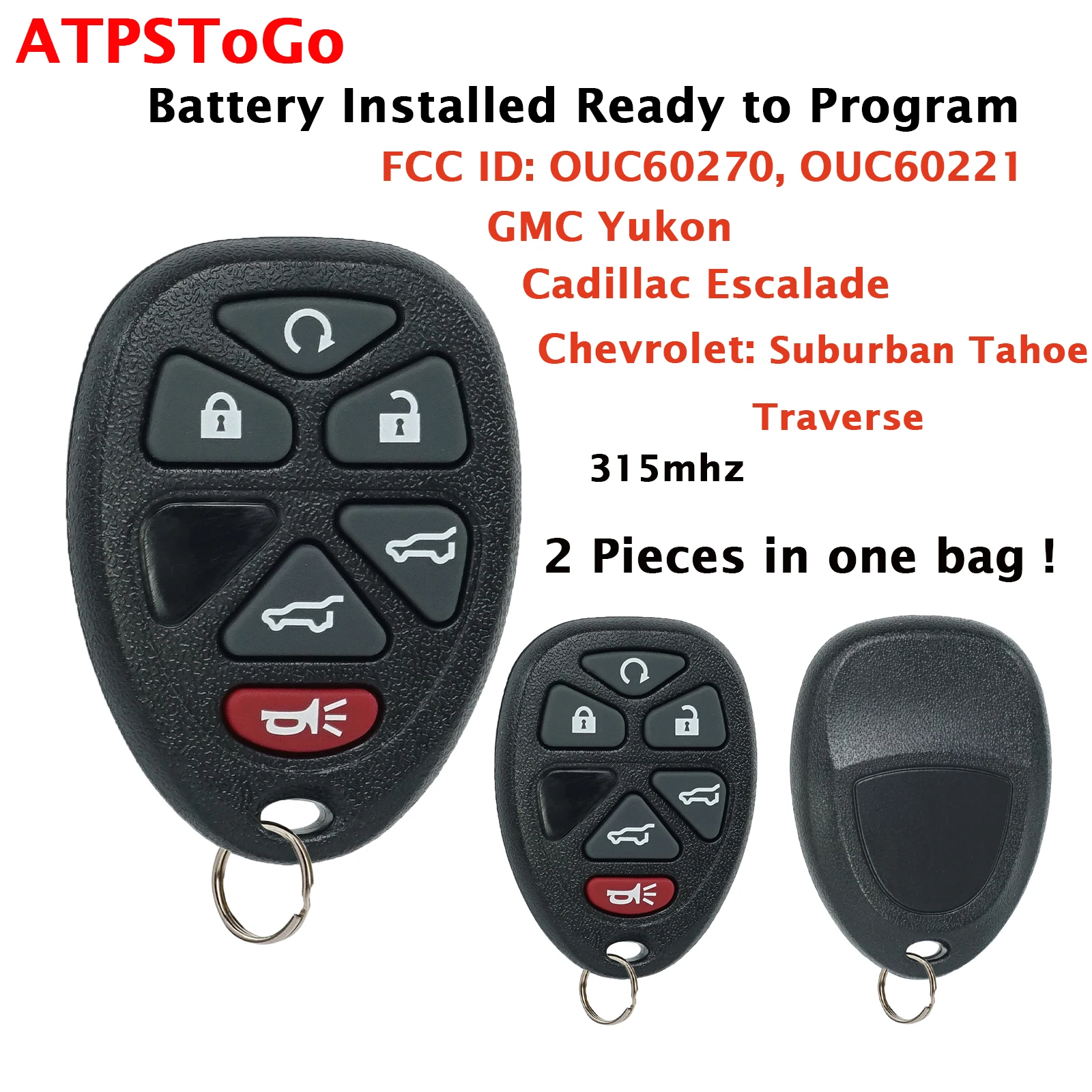 2PCS Car Key Fob For 2007 2008 2009 2010 2012 2013 2014 GMC Yukon ...