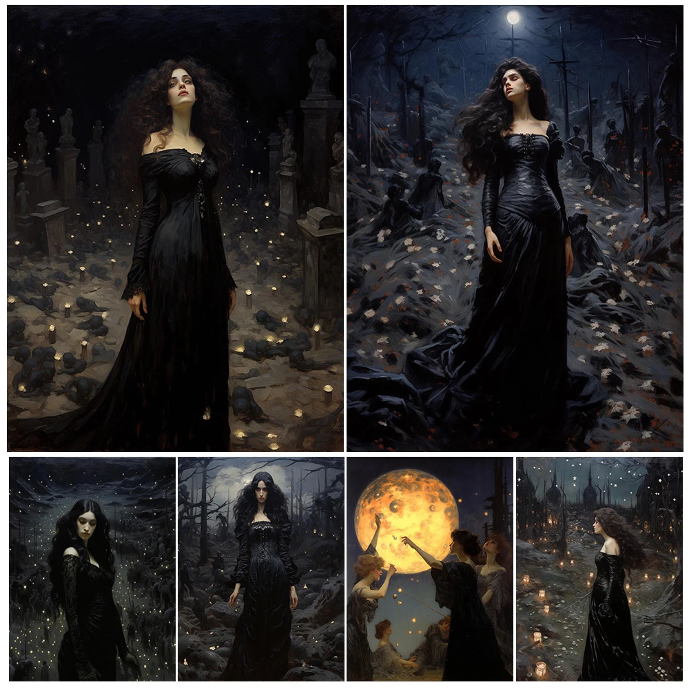 Nyx,Goddess Of Night Vintage Wall Art Canvas Painting The Triple ...