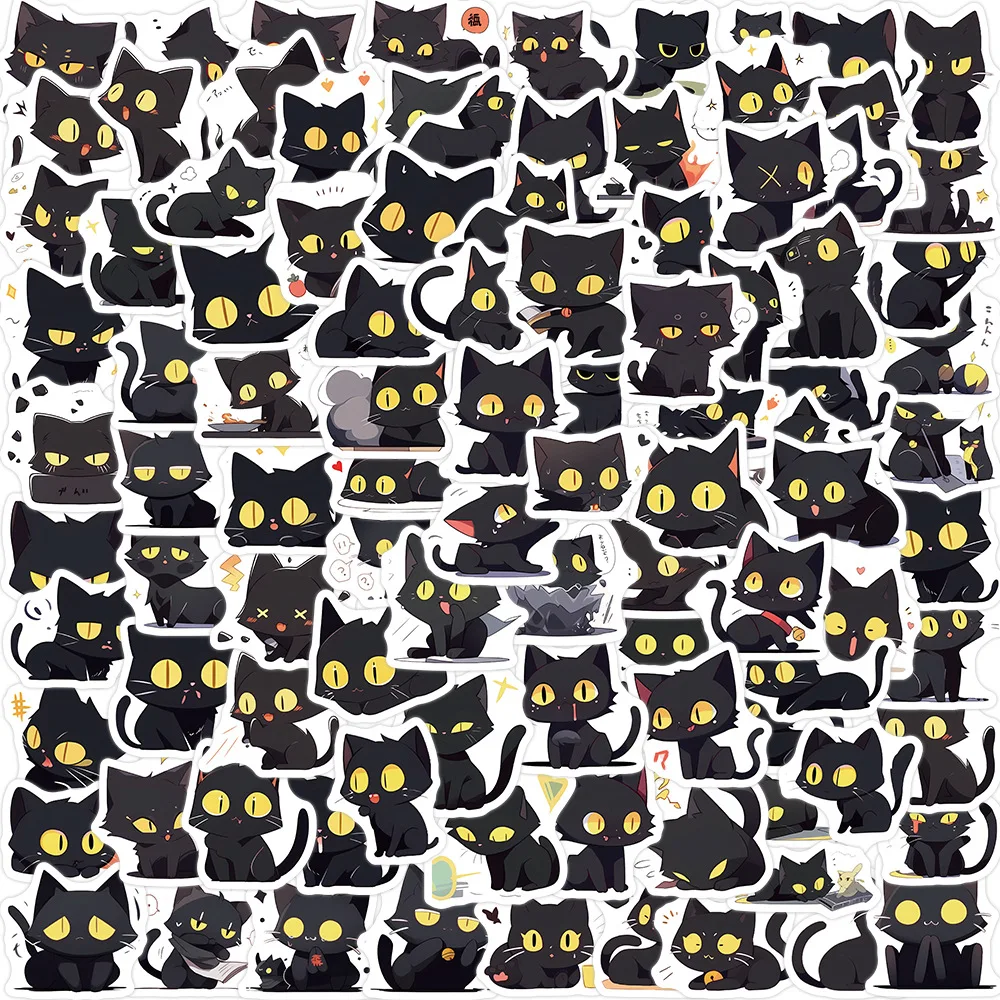 50-100PCS-Cute-Black-Cat-Stickers-Cartoon-Animal-Car-Scrapbook-Notebook ...
