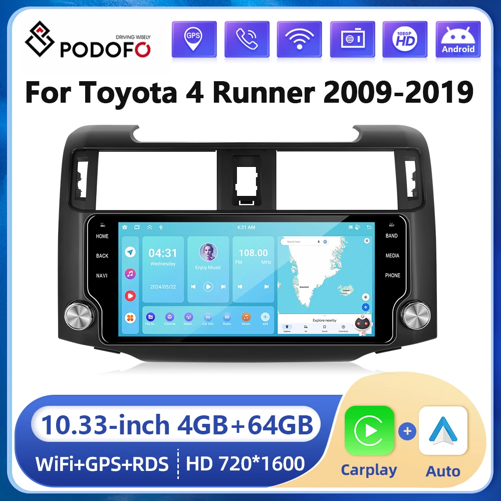 Podofo-10-33inch-Android-Car-Stereo-Radio-For-Toyota-4Runner-2009-2019 ...