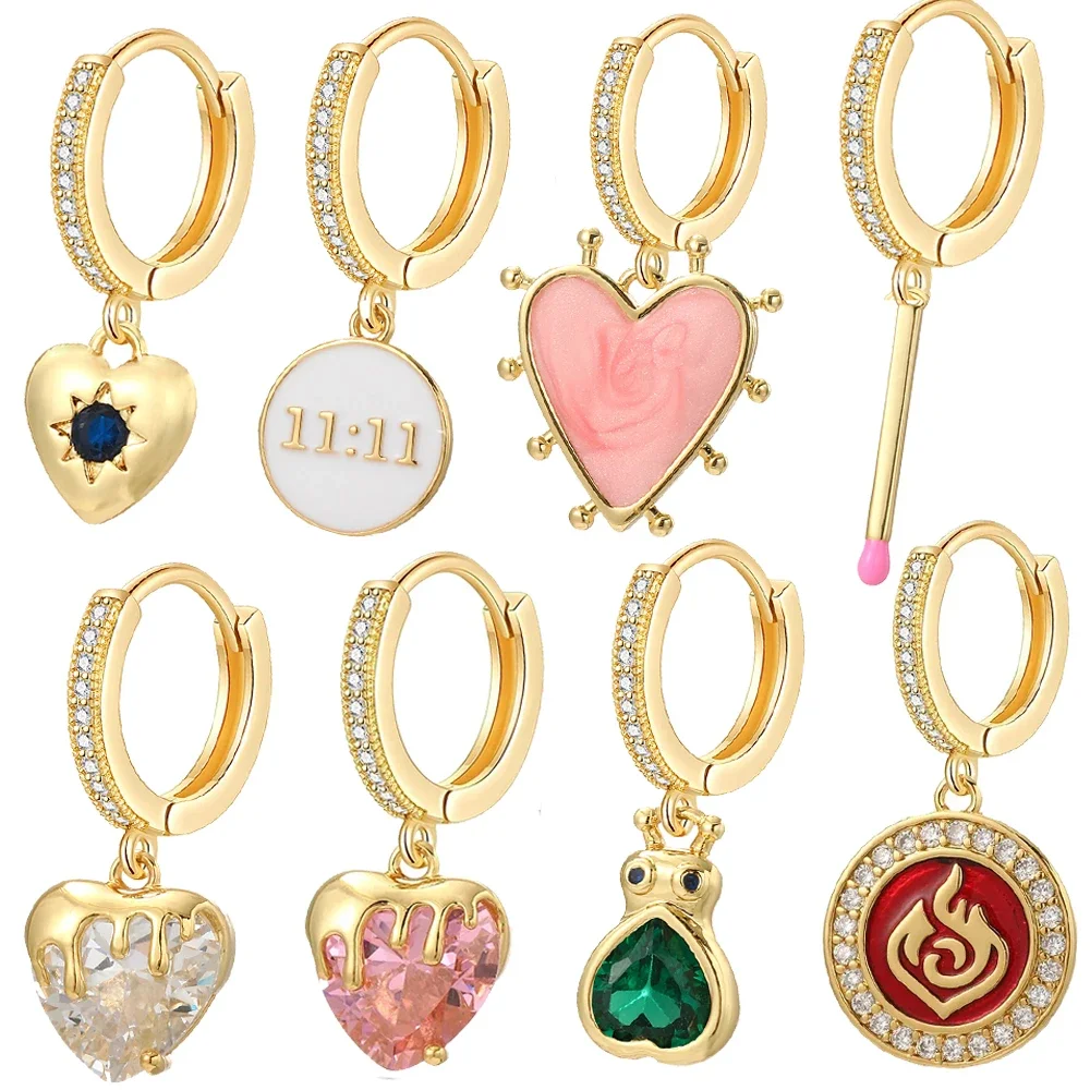 Bohemian-Heart-Coin-Hoop-Earrings-for-Women-Gold-Color-Bee-Flower-Ear ...