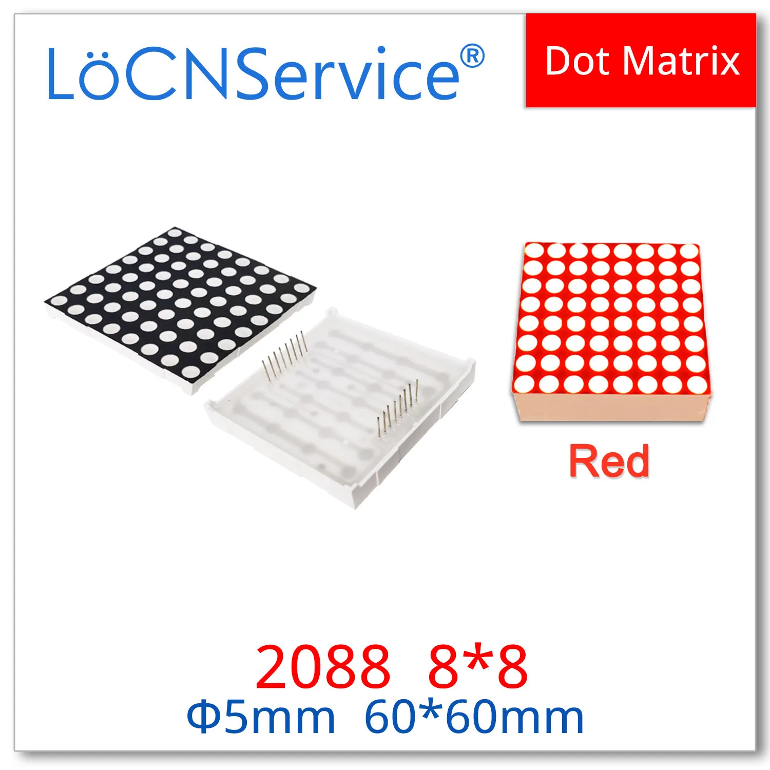 LoCNService-30PCS-Red-2088-8x8-5mm-60-60mm-2088AS-2088BS-Anode-Cathode ...