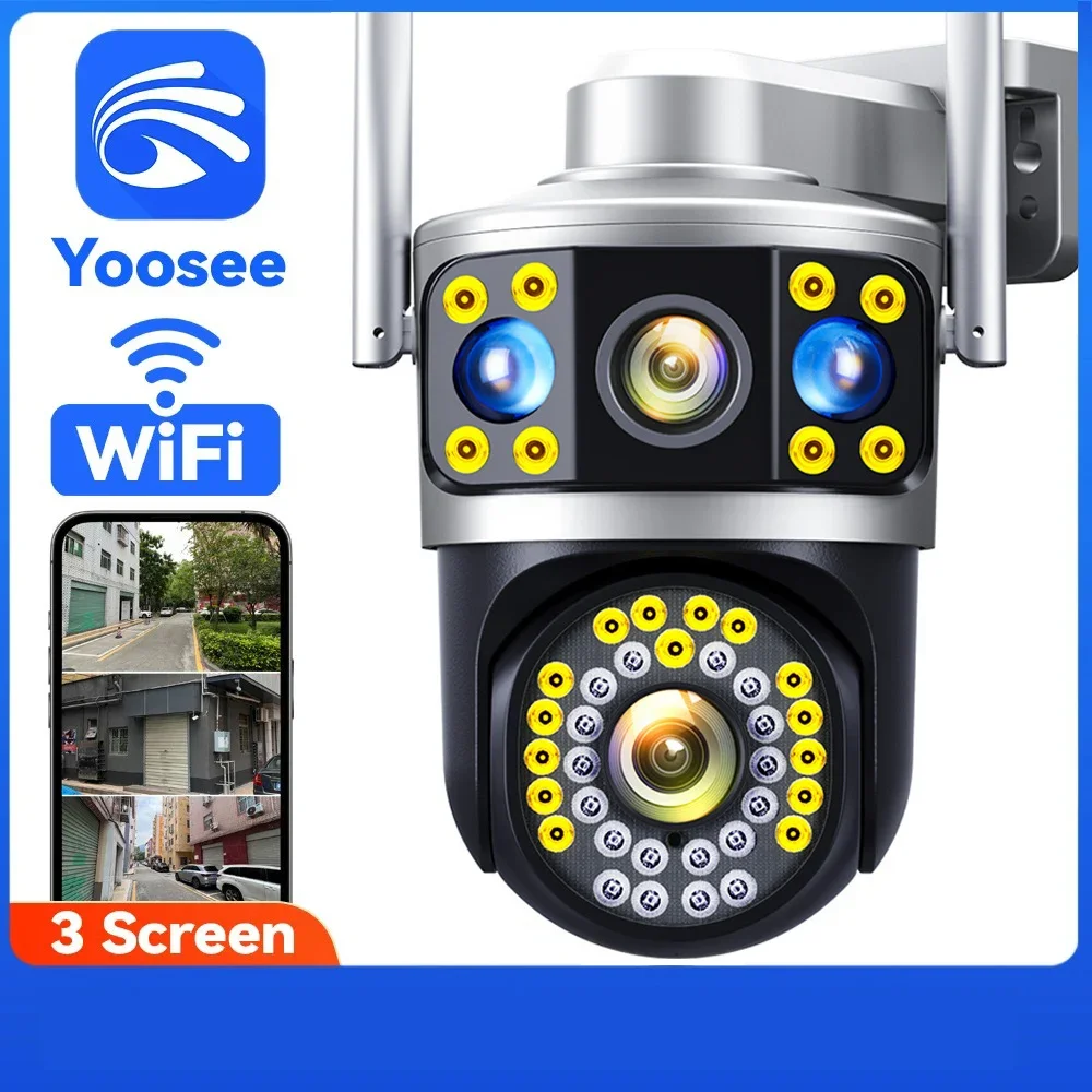 Yoosee-Caméra de surveillance extérieure IP WiFi à trois écrans, suivi ...