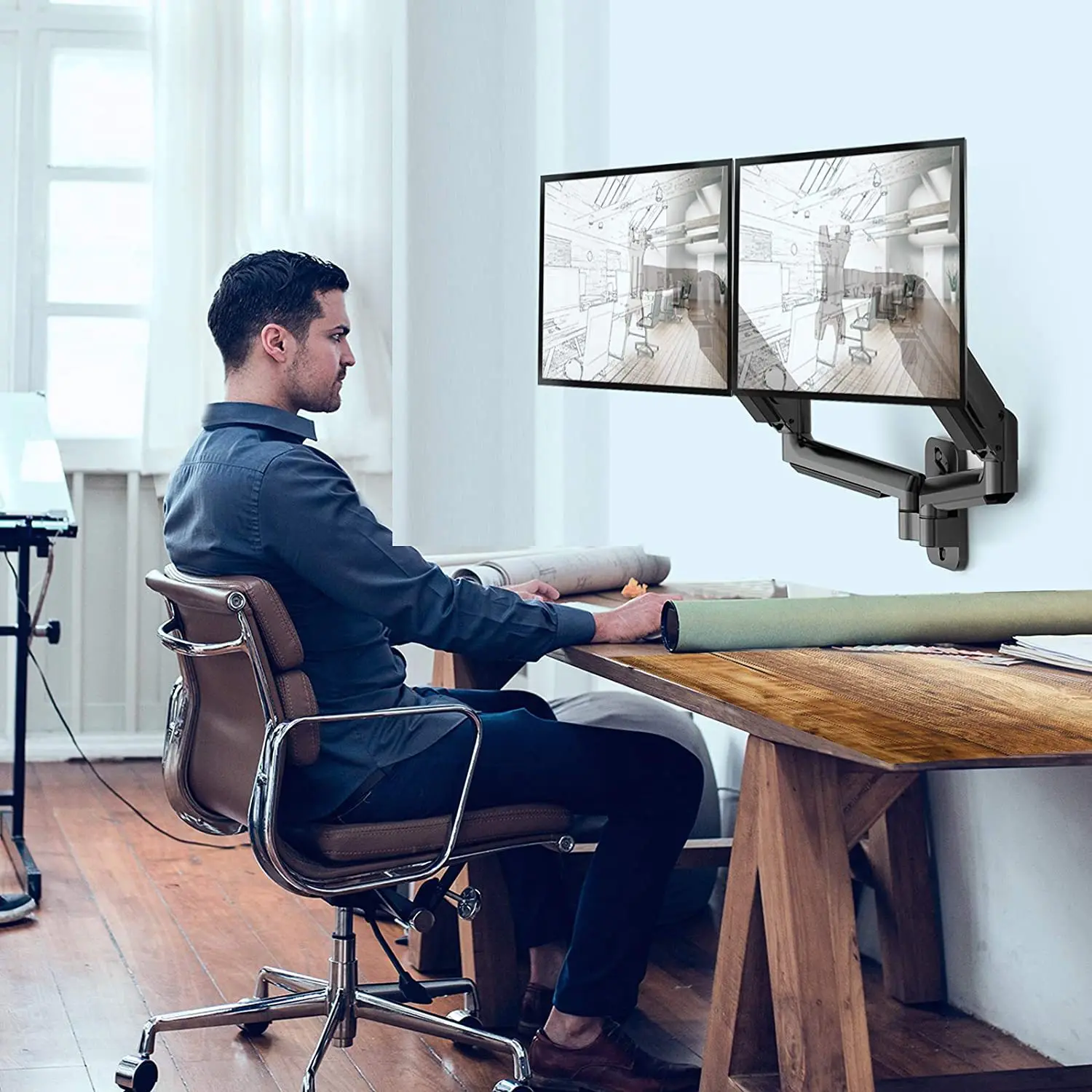 Single/dual screencomputer monitor bracket air pressure arm wall ...