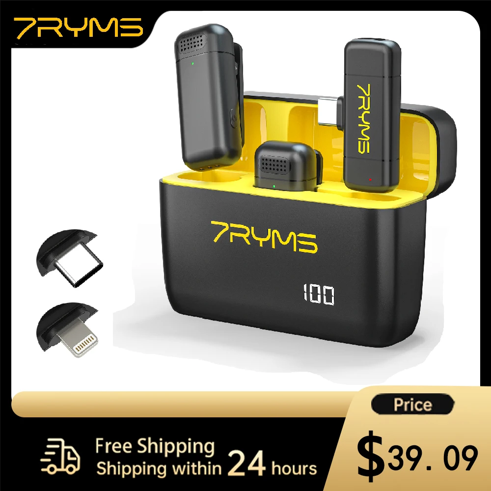 7RYMS Rimo S1 무선 라발리에 마이크 시스템, 오디오 비디오 음성 녹음 마이크, 아이폰 또는 안드로이드 휴대폰 노트북 PC용