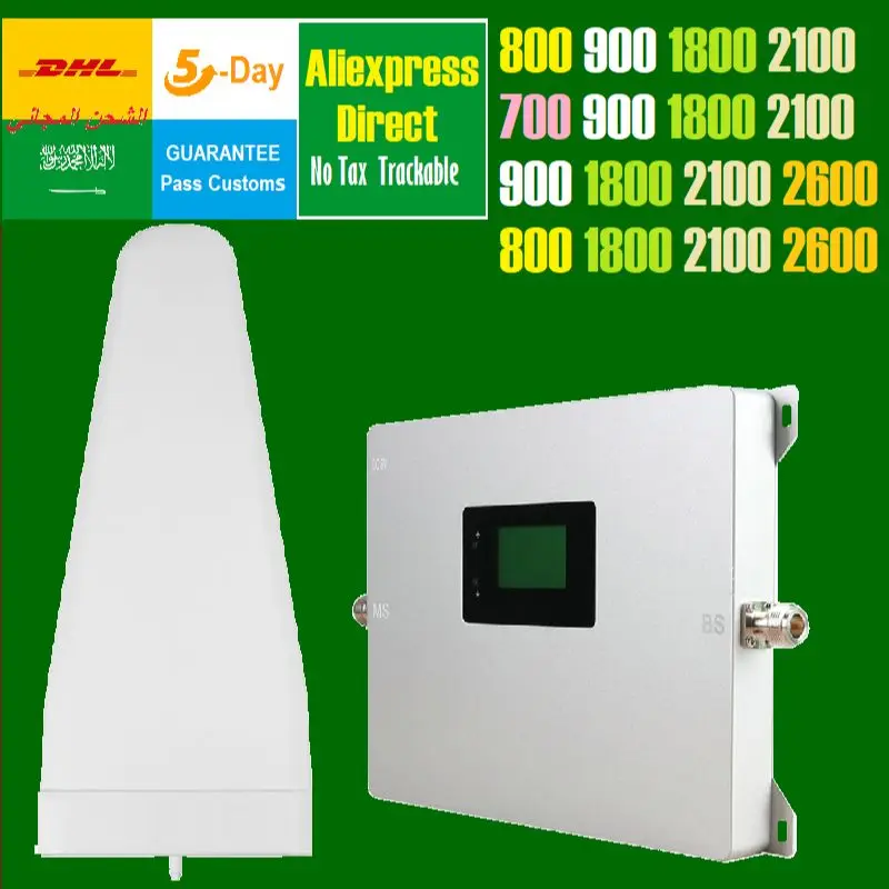 Quadband 80dB High gain Amplifier Repeater Booster LTE 800 900 1800 2100 MHz Saudi Arabia Mobily ...
