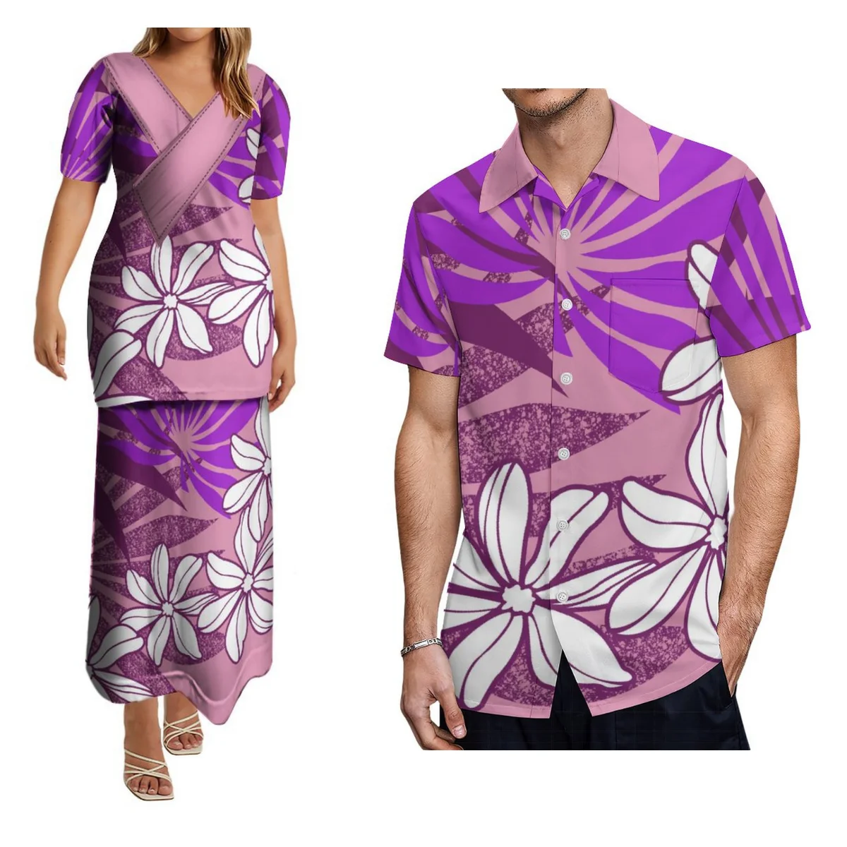 Women-S-Dress-Puletasi-Two-Piece-Set-Matching-Men-S-Casual-Pocket-Shirt ...