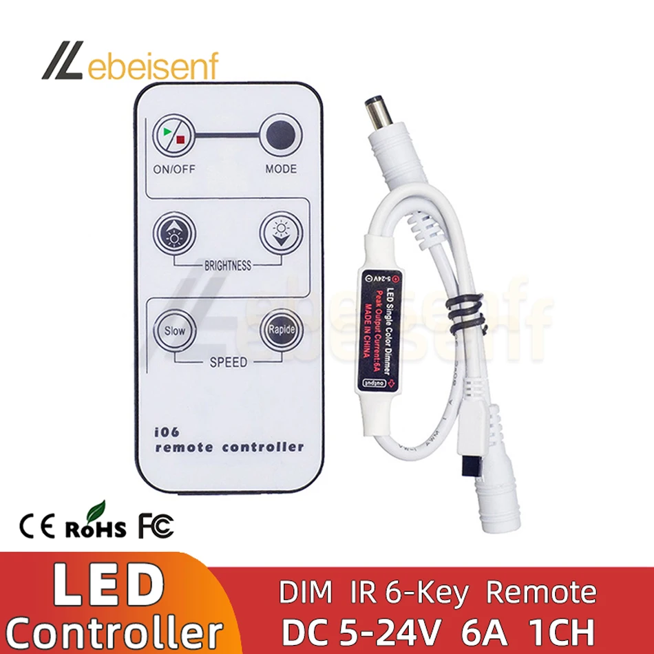 Mini-LED-Lights-Dimmer-Regulator-12V-5V-24V-6A-RF-6-Key-Wireless-Remote ...