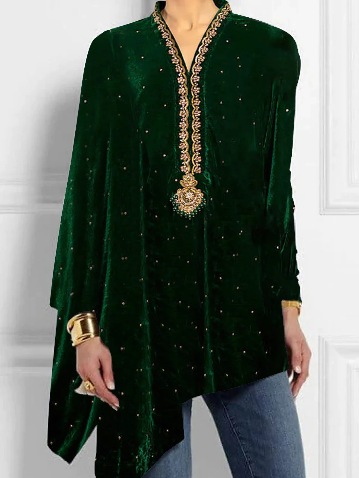 Women-s-Plus-Size-Velvet-Irregular-Hem-Blouse-Spring-Fashion-Retro-Long ...